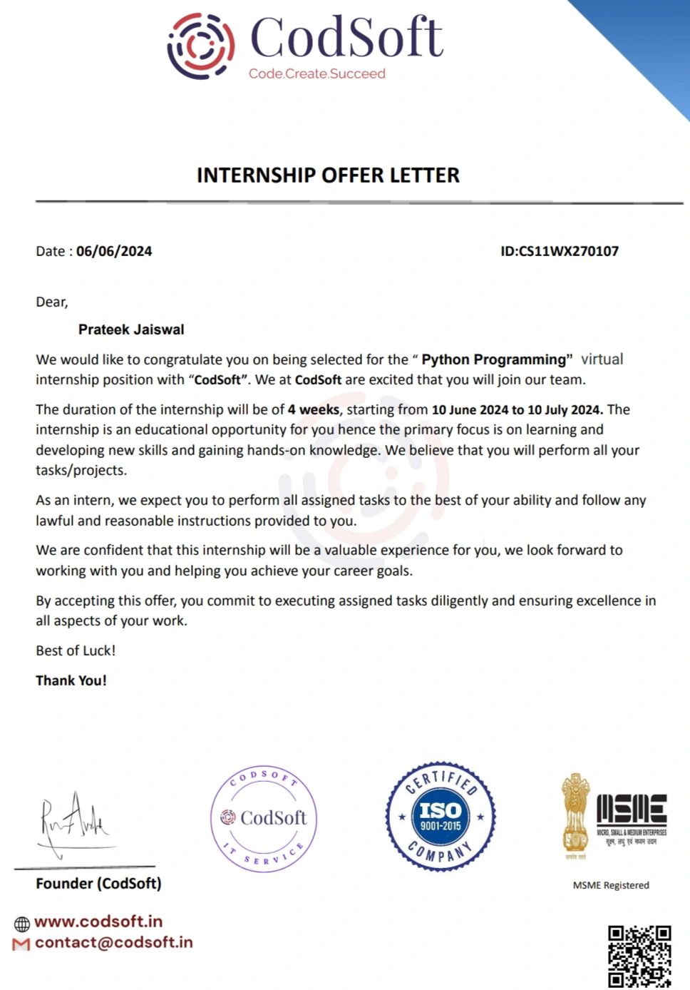 Prateek Jaiswal on LinkedIn: #internship #pythonprogramming #codsoft # ... Prateek Jaiswal on LinkedIn: #internship #pythonprogramming #codsoft # ...