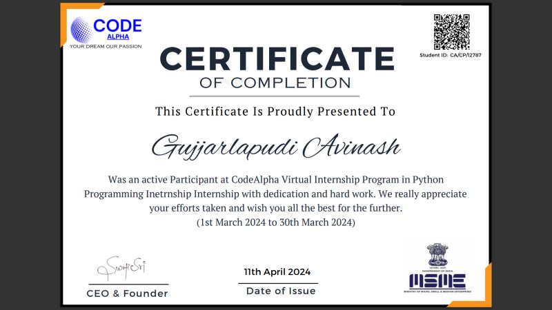 AVINASH GUJJARLAPUDI on LinkedIn: #python #codealpha #pythonprogramming AVINASH GUJJARLAPUDI on LinkedIn: #python #codealpha #pythonprogramming