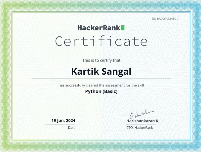 Kartik Sangal on LinkedIn: #python #certification #hackerrank # ... Kartik Sangal on LinkedIn: #python #certification #hackerrank # ...