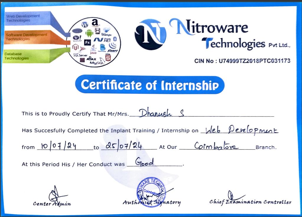 Dhanush S on LinkedIn: #webdevelopment #internship # ... Dhanush S on LinkedIn: #webdevelopment #internship # ...