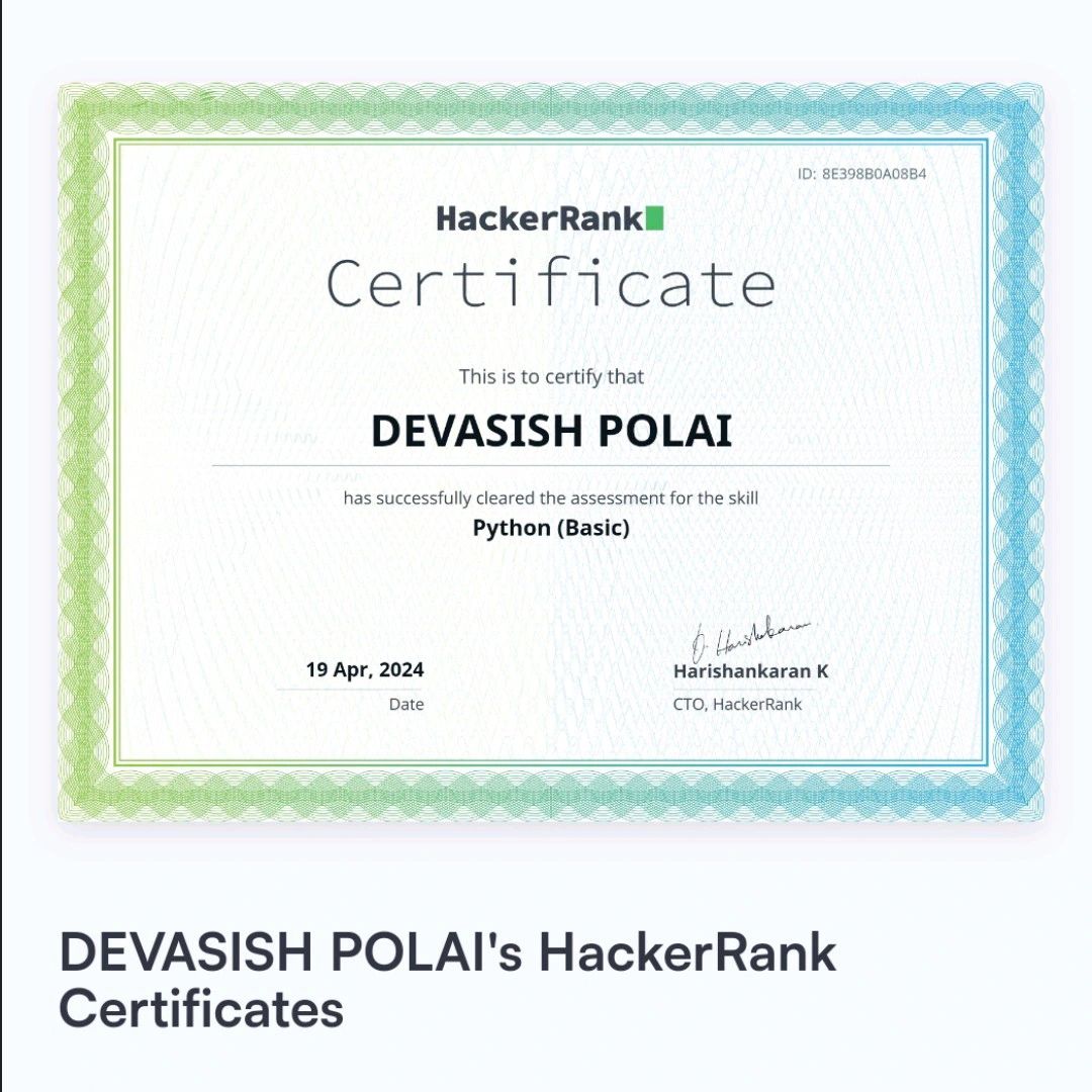 DEVASISH POLAI on LinkedIn: #python #certification #hackerrank #coding ... DEVASISH POLAI on LinkedIn: #python #certification #hackerrank #coding ...