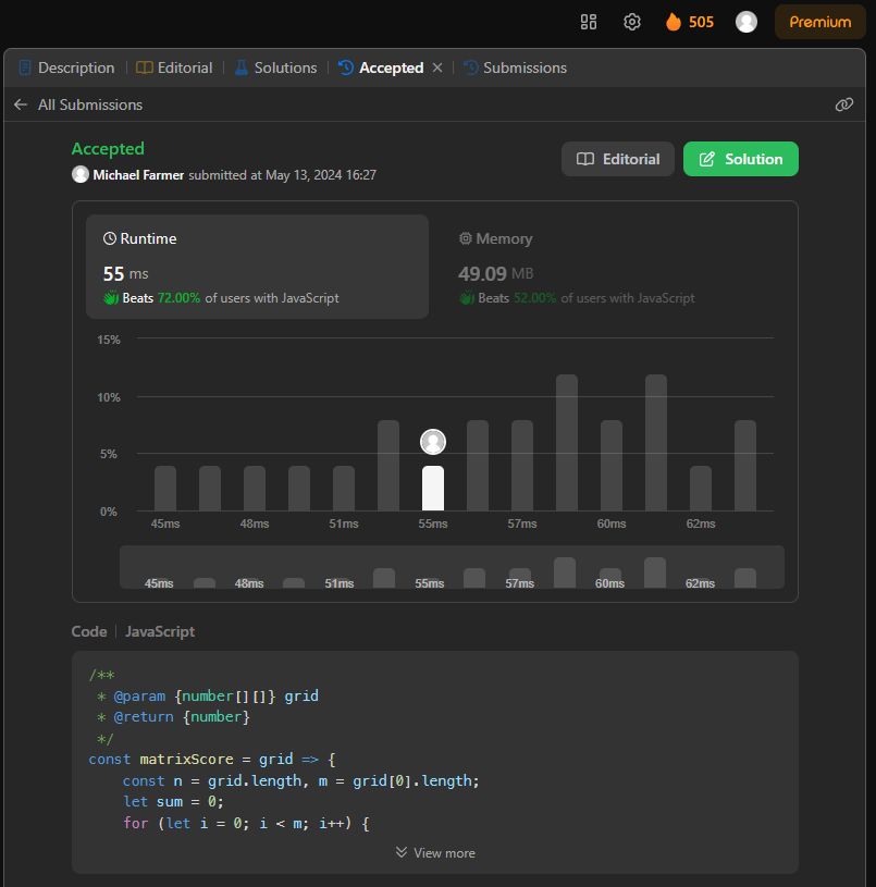 LeetCode: 861. Score after Flipping Matrix (Medium) | Michael Farmer ... LeetCode: 861. Score after Flipping Matrix (Medium) | Michael Farmer ...