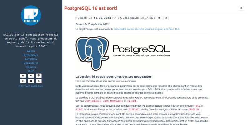 Jill Paufichet on LinkedIn: Dalibo sur LinkedIn : PostgreSQL 16 est sorti Jill Paufichet on LinkedIn: Dalibo sur LinkedIn : PostgreSQL 16 est sorti
