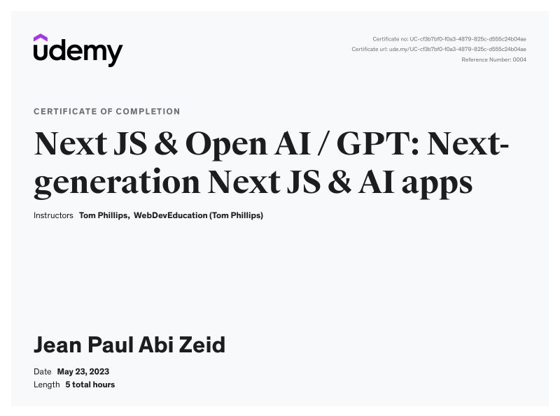 Jean-Paul Abi-Zeid on LinkedIn: #nextjs #openai #chatgpt Jean-Paul Abi-Zeid on LinkedIn: #nextjs #openai #chatgpt