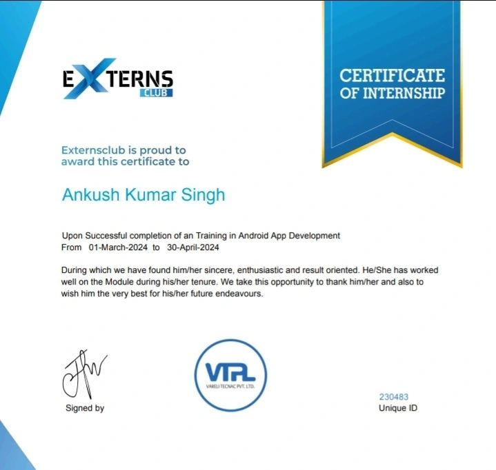 ANKUSH KUMAR SINGH on LinkedIn: Got the internship completion certificate ANKUSH KUMAR SINGH on LinkedIn: Got the internship completion certificate