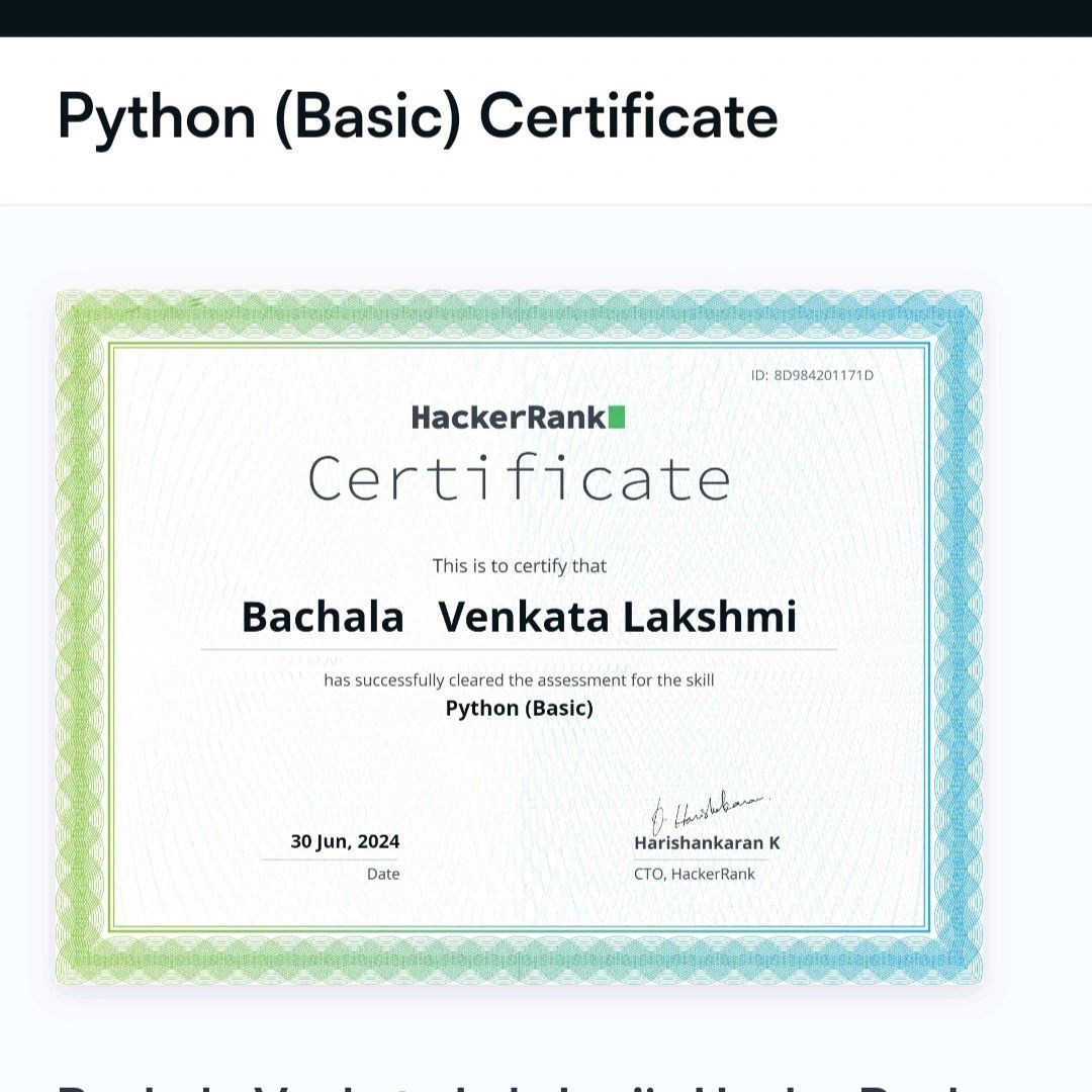 Bachala Lakshmi on LinkedIn: #python #hackerrank #codingskills Bachala Lakshmi on LinkedIn: #python #hackerrank #codingskills
