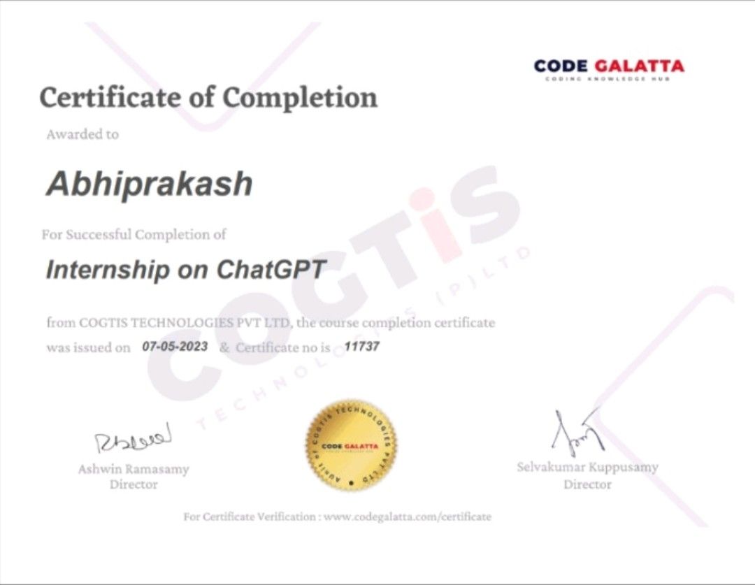 Abhiprakash rajesh on LinkedIn: #codegalatta #internship #chatgpt Abhiprakash rajesh on LinkedIn: #codegalatta #internship #chatgpt