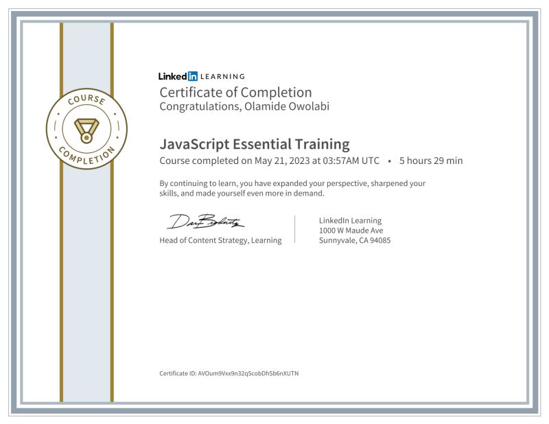 Olamide Owolabi on LinkedIn: Certificate of Completion Olamide Owolabi on LinkedIn: Certificate of Completion