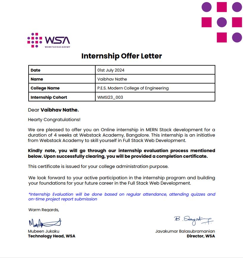 Vaibhav Nathe on LinkedIn: #mernstack #webdevelopment #internship # ... Vaibhav Nathe on LinkedIn: #mernstack #webdevelopment #internship # ...