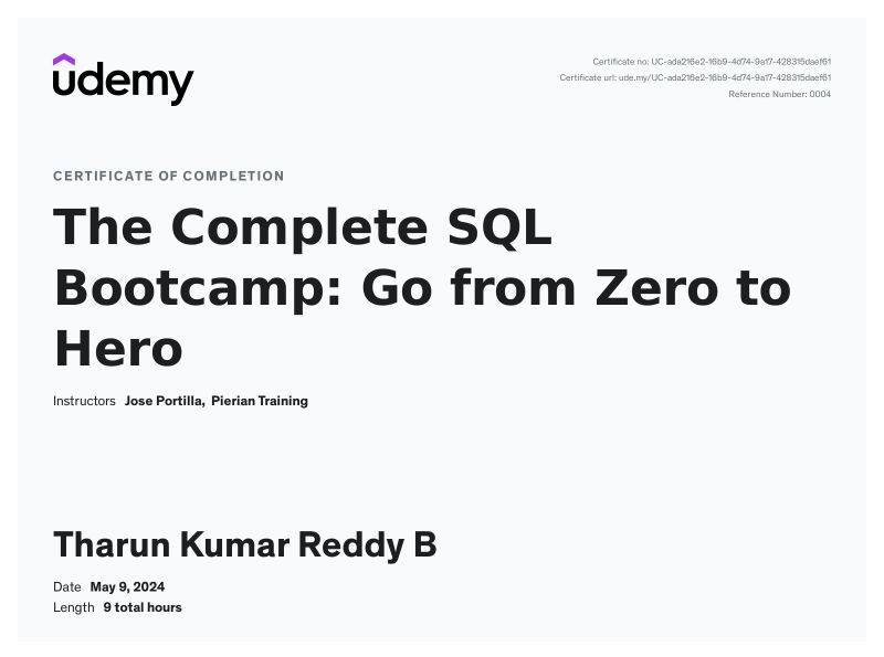 Tharun Kumar Reddy B on LinkedIn: #udemy #sql Tharun Kumar Reddy B on LinkedIn: #udemy #sql