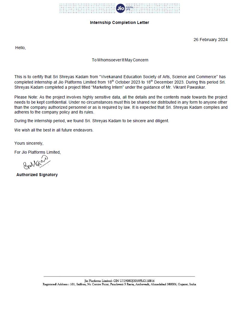 Shreyas Kadam on LinkedIn: #connections #internshipcompleted #jio # ... Shreyas Kadam on LinkedIn: #connections #internshipcompleted #jio # ...