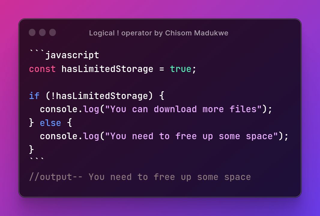 Chisom Madukwe on LinkedIn: #javascript #programming #logicaloperators ... Chisom Madukwe on LinkedIn: #javascript #programming #logicaloperators ...
