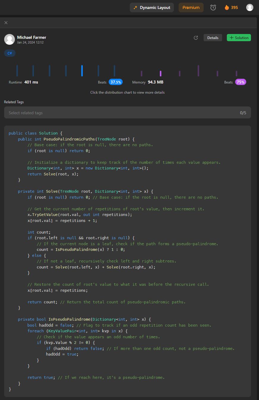 Michael Farmer on LinkedIn: Day 395 of Daily LeetCode | 1457. Pseudo ... Michael Farmer on LinkedIn: Day 395 of Daily LeetCode | 1457. Pseudo ...