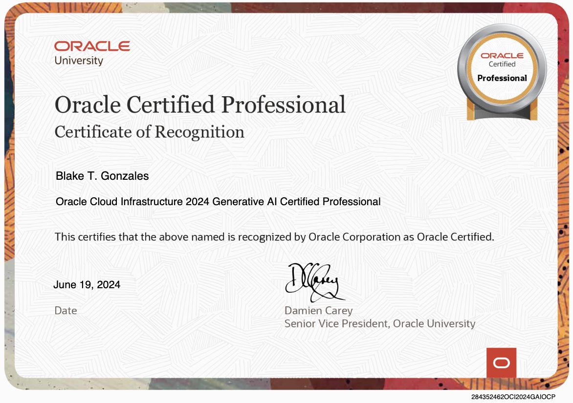 Blake T. Gonzales on LinkedIn: #genai #oraclecloudinfrastructure # ... Blake T. Gonzales on LinkedIn: #genai #oraclecloudinfrastructure # ...
