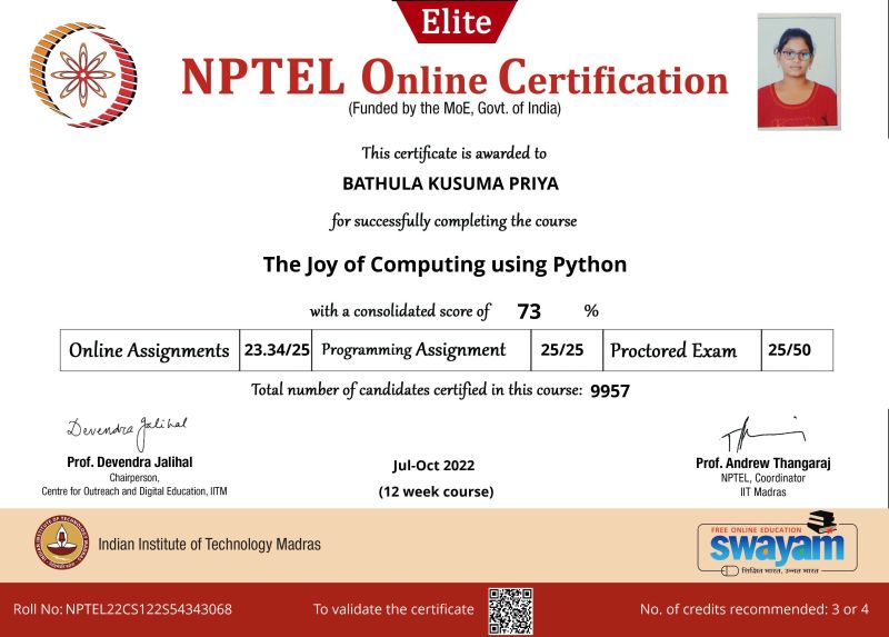 Bathula Kusuma Priya on LinkedIn: I am glad to share my Nptel Elite ... Bathula Kusuma Priya on LinkedIn: I am glad to share my Nptel Elite ...