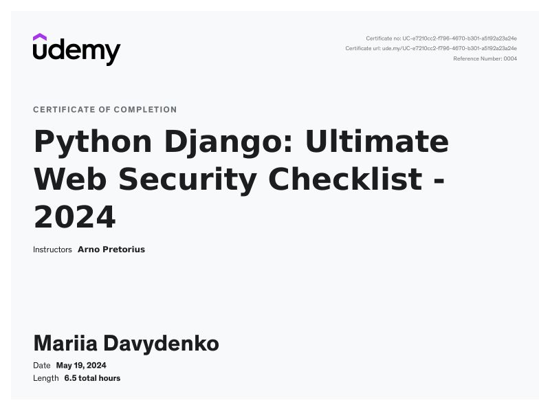 Maria Davydenko on LinkedIn: «Python Django: Ultimate Web Security ... Maria Davydenko on LinkedIn: «Python Django: Ultimate Web Security ...