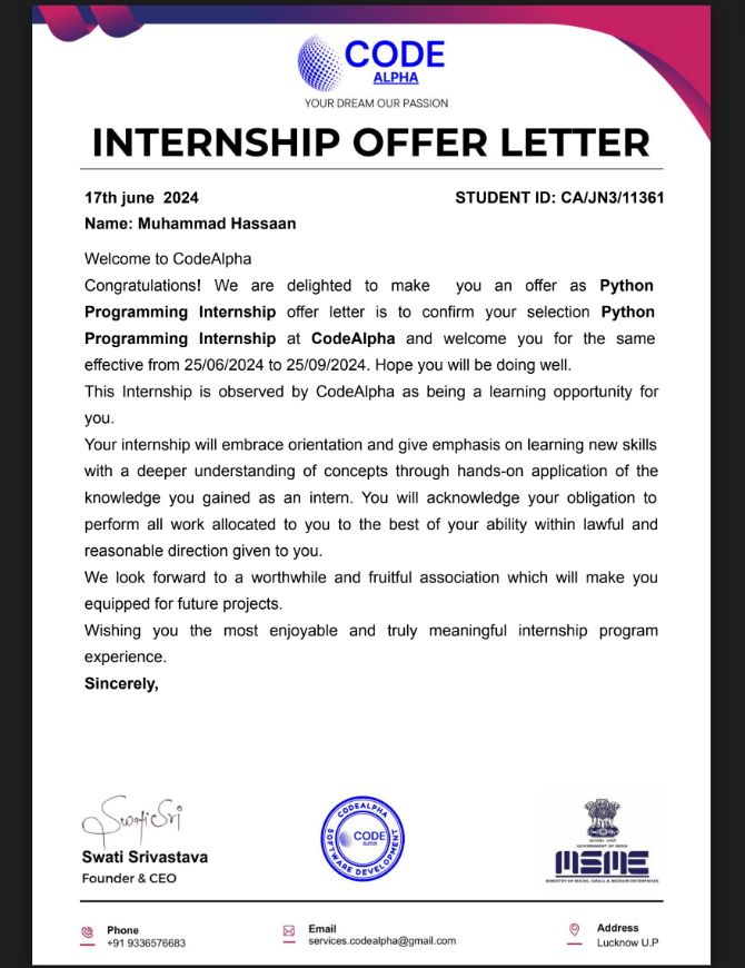 Muhammad Hassaan on LinkedIn: #internship #python #codealpha # ... Muhammad Hassaan on LinkedIn: #internship #python #codealpha # ...