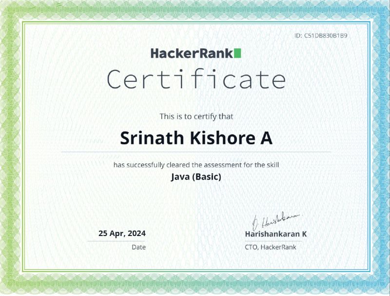 Srinath Kishore A on LinkedIn: #java #hackerrank #certification # ... Srinath Kishore A on LinkedIn: #java #hackerrank #certification # ...