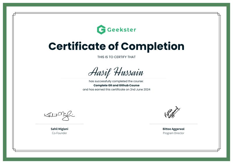 Completed Git and GitHub Course by Geekster | Aasif Hussain posted on ... Completed Git and GitHub Course by Geekster | Aasif Hussain posted on ...