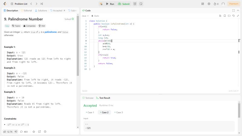 RAJ VERMA on LinkedIn: #100daysofcode #leetcode #day2 #palindromenumber ... RAJ VERMA on LinkedIn: #100daysofcode #leetcode #day2 #palindromenumber ...