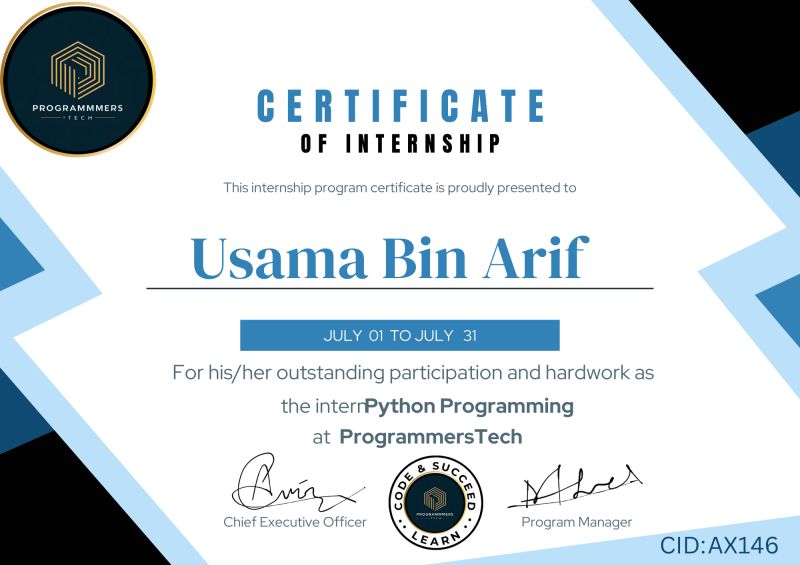 Usama Bin Arif on LinkedIn: #internship #pythondeveloper # ... Usama Bin Arif on LinkedIn: #internship #pythondeveloper # ...