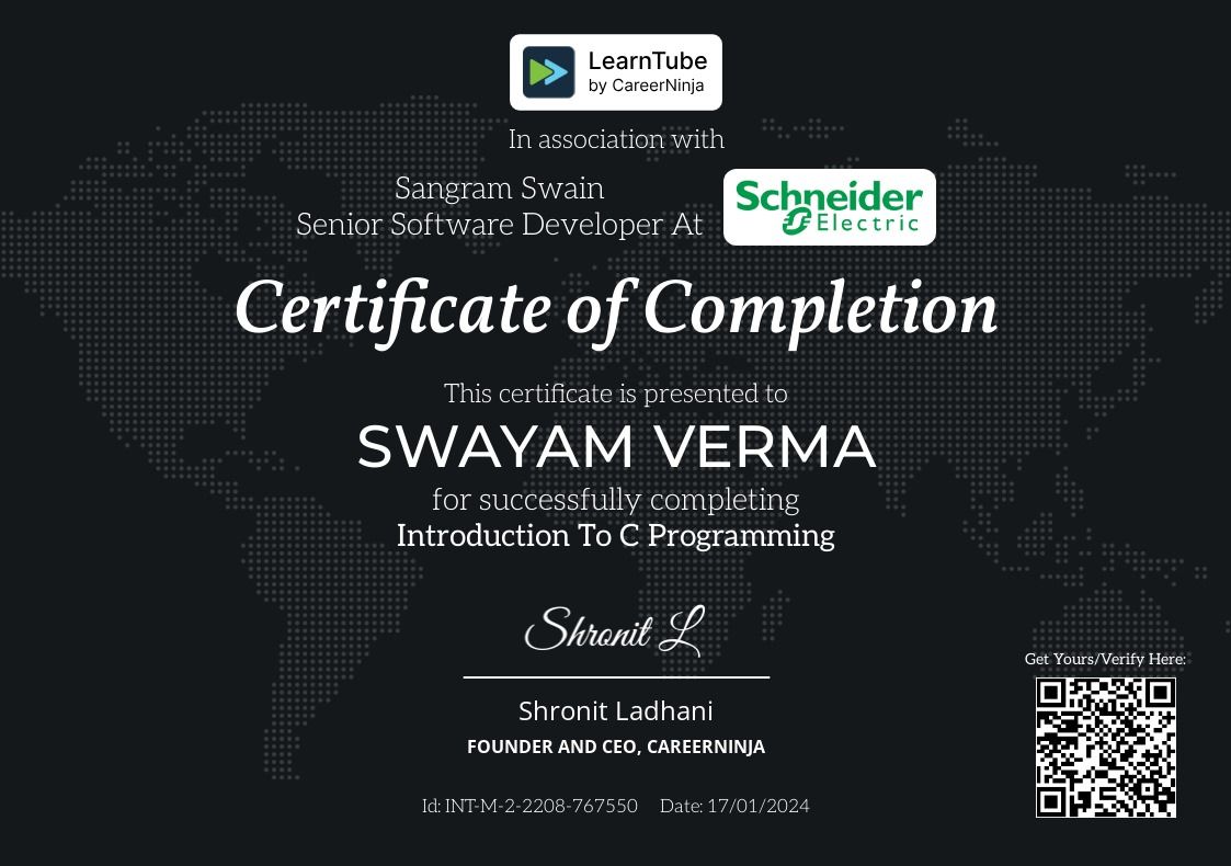 Swayam verma on LinkedIn: completion of c programing Swayam verma on LinkedIn: completion of c programing