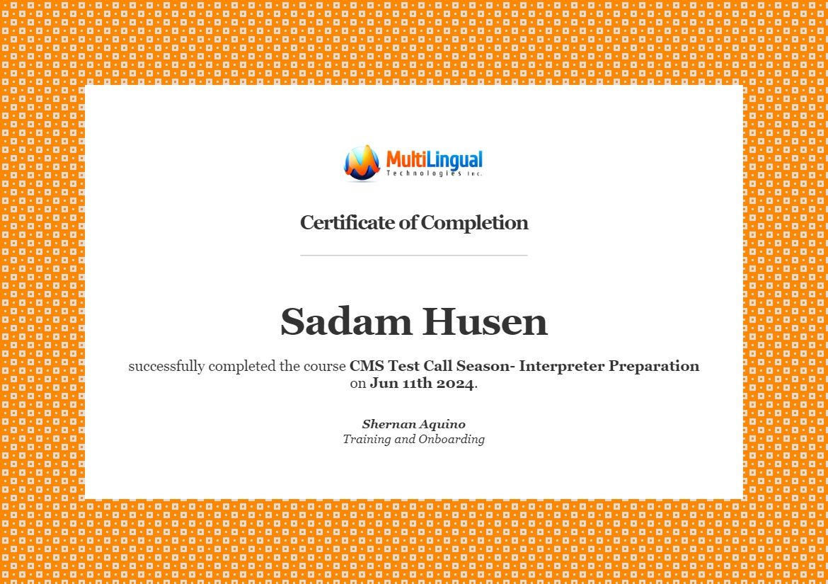 Sadam Husen on LinkedIn: #medicalinterpreter #certificationjourney # ... Sadam Husen on LinkedIn: #medicalinterpreter #certificationjourney # ...