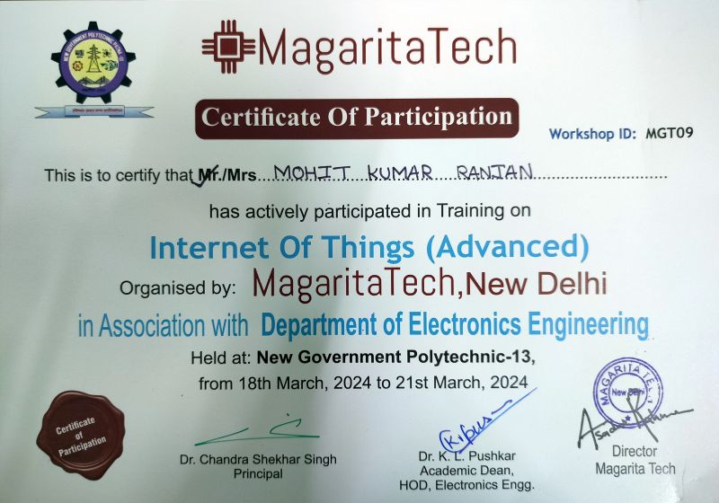 Mohit kumar Ranjan on LinkedIn: IoT Advanced certificate ️ Mohit kumar Ranjan on LinkedIn: IoT Advanced certificate ️