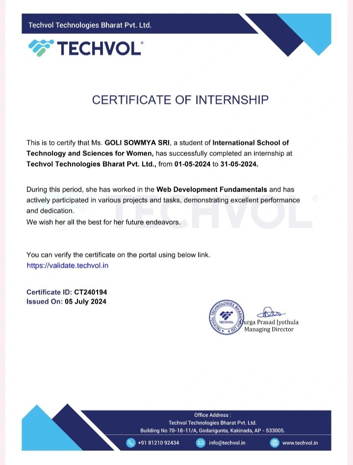 sowmya sri goli on LinkedIn: #techvol #ists #webdevelopment #internship sowmya sri goli on LinkedIn: #techvol #ists #webdevelopment #internship