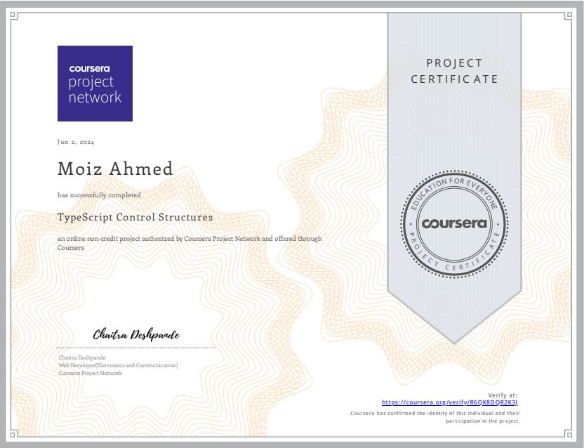Earned TypeScript Control Structures Certificate | Moiz Ahmed posted on ... Earned TypeScript Control Structures Certificate | Moiz Ahmed posted on ...