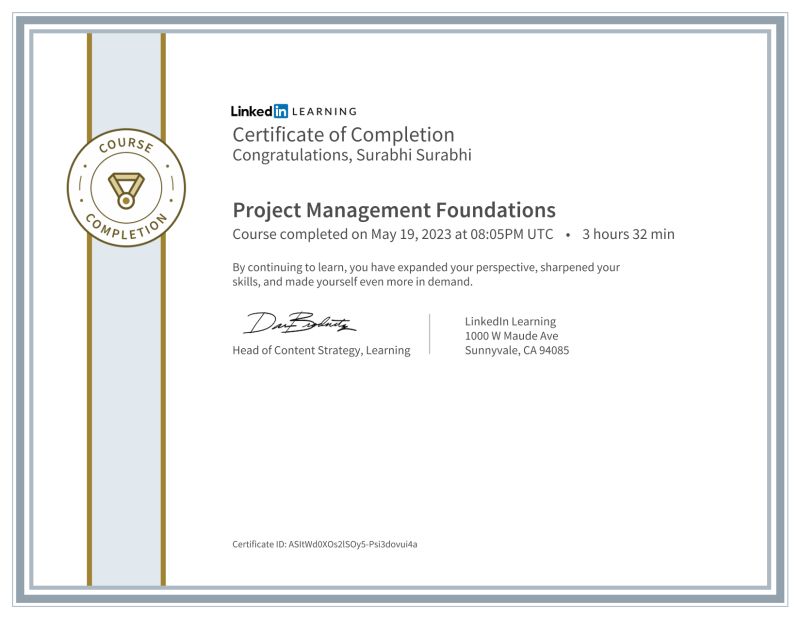 Surabhi Surabhi on LinkedIn: Certificate of Completion Surabhi Surabhi on LinkedIn: Certificate of Completion