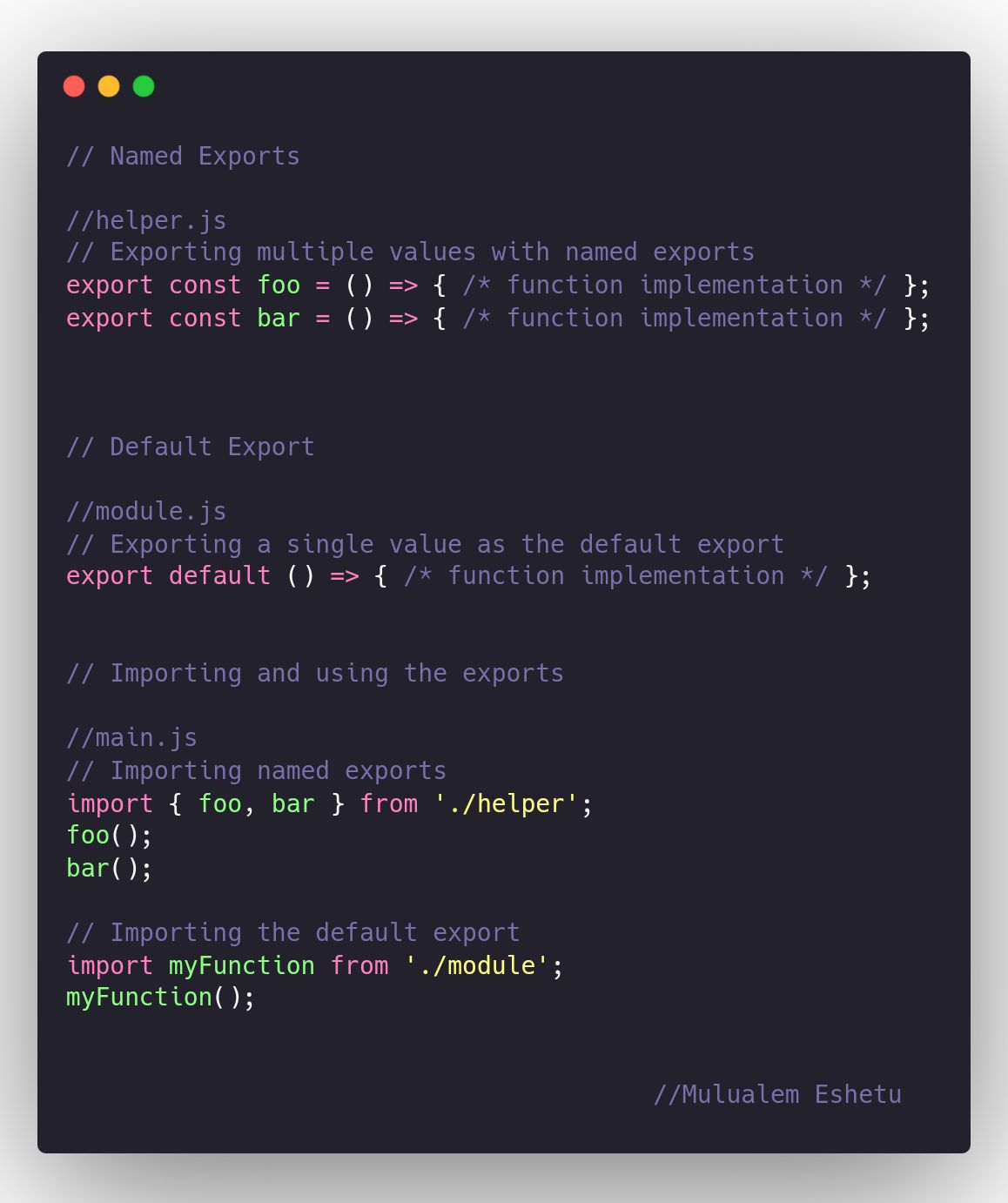 Mulualem Eshetu on LinkedIn: #javascript #es6 #modules #codingtips Mulualem Eshetu on LinkedIn: #javascript #es6 #modules #codingtips