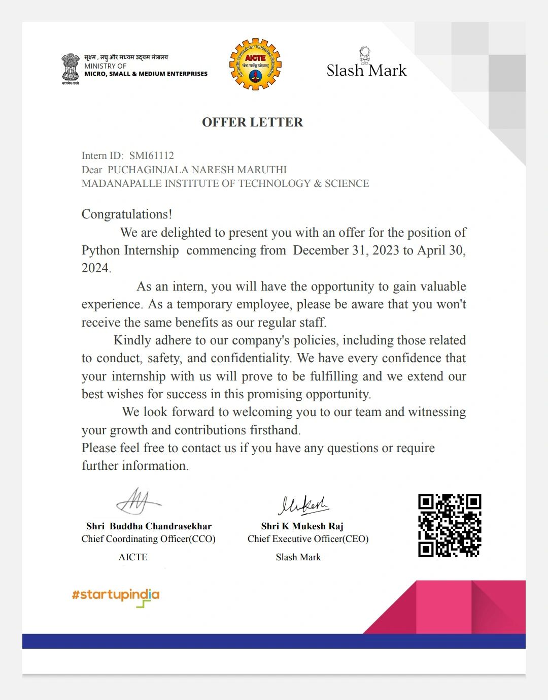 PUCHAGINJALA NARESH MARUTHI on LinkedIn: Started internship in slash ... PUCHAGINJALA NARESH MARUTHI on LinkedIn: Started internship in slash ...