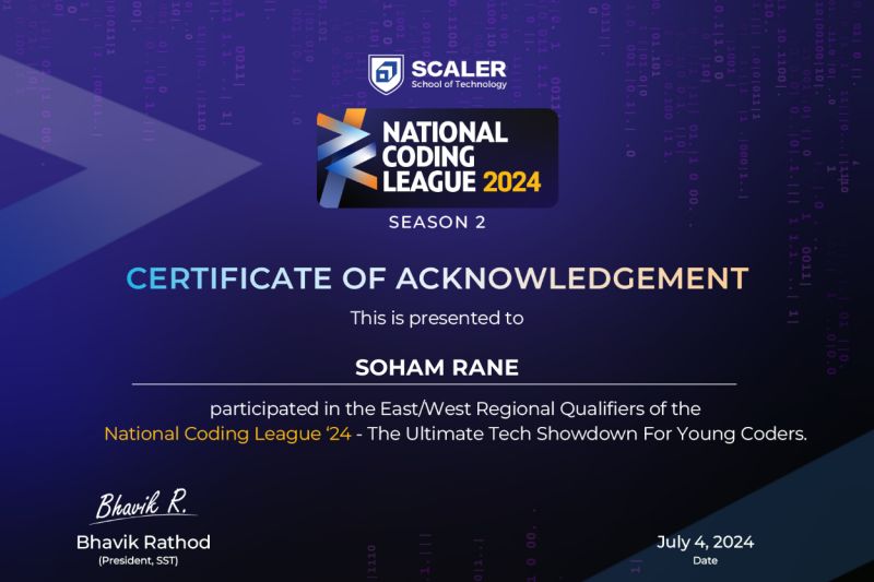 Soham Rane on LinkedIn: #scaleredge #nationalcodingleague #learningjourney Soham Rane on LinkedIn: #scaleredge #nationalcodingleague #learningjourney