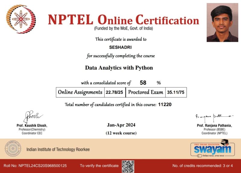 Seshadri saravanan on LinkedIn: #dataanalytics #python #certification Seshadri saravanan on LinkedIn: #dataanalytics #python #certification