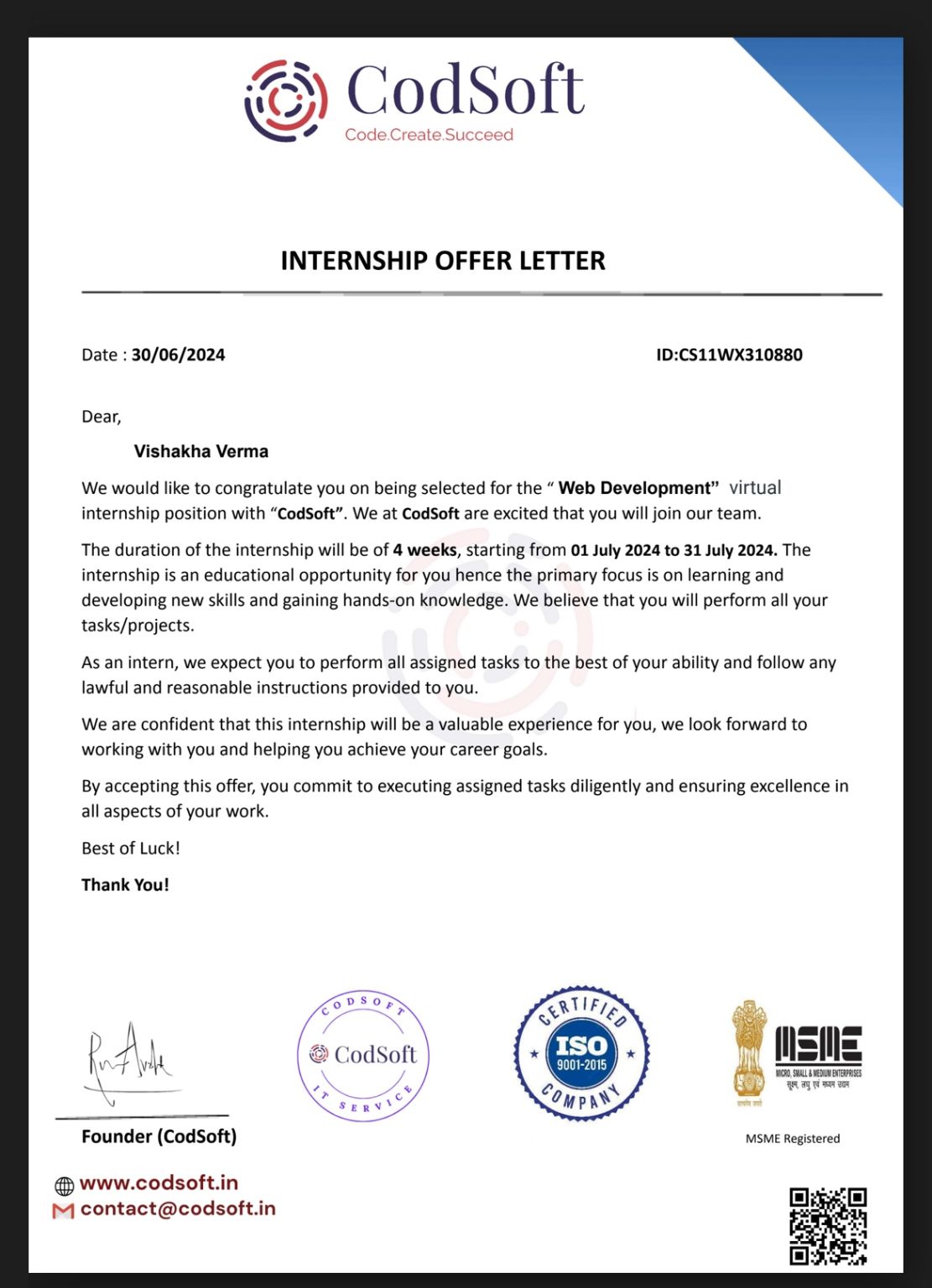Vishakha Verma on LinkedIn: #codsoft #codsoft #intern #internship # ... Vishakha Verma on LinkedIn: #codsoft #codsoft #intern #internship # ...