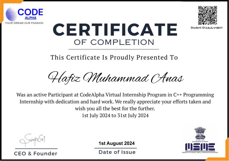 Hafiz Muhammad Anas on LinkedIn: #internship #programming #c #codealpha ... Hafiz Muhammad Anas on LinkedIn: #internship #programming #c #codealpha ...