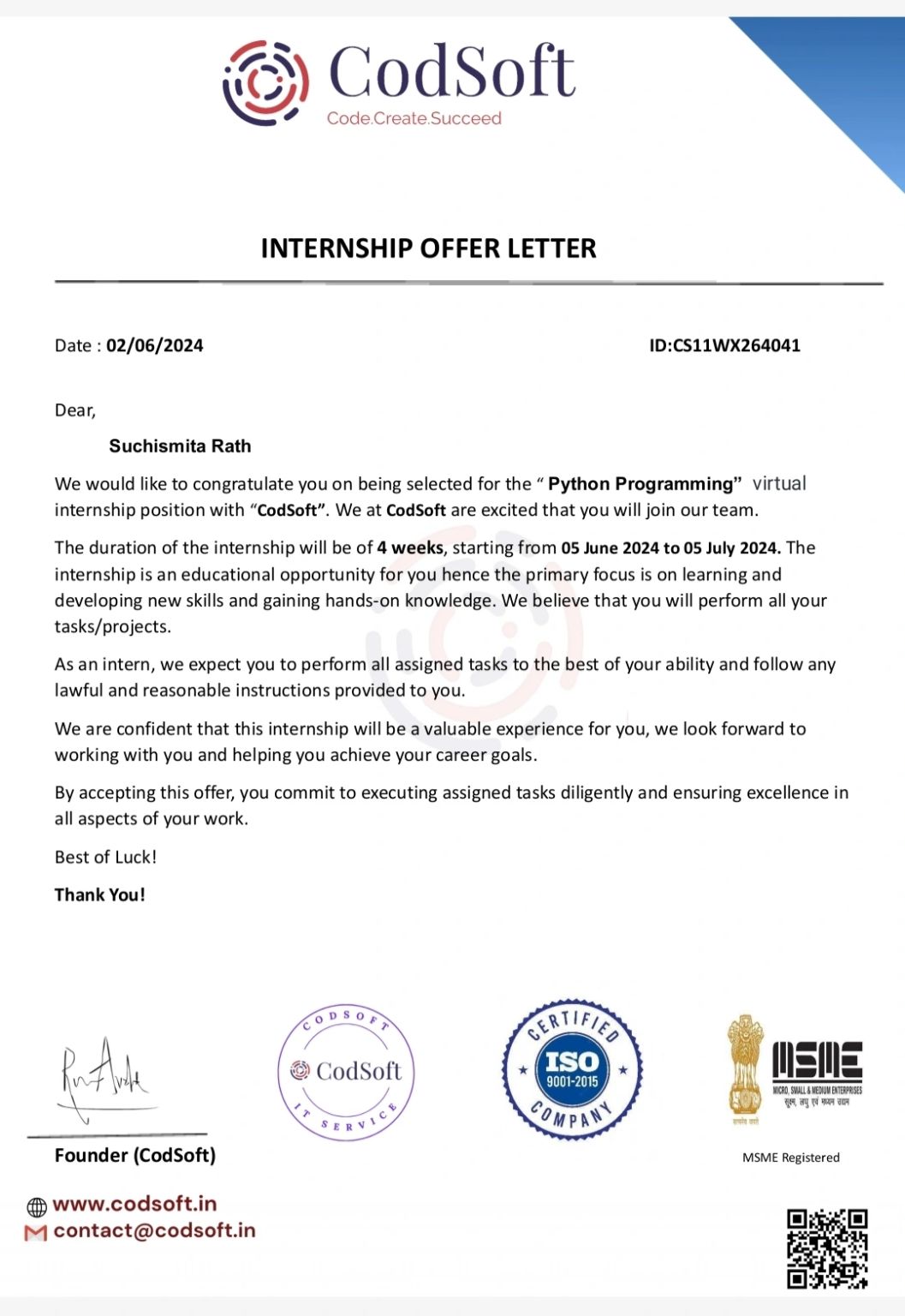 Suchismita Rath (Rima) on LinkedIn: #codsoft #python #internship Suchismita Rath (Rima) on LinkedIn: #codsoft #python #internship