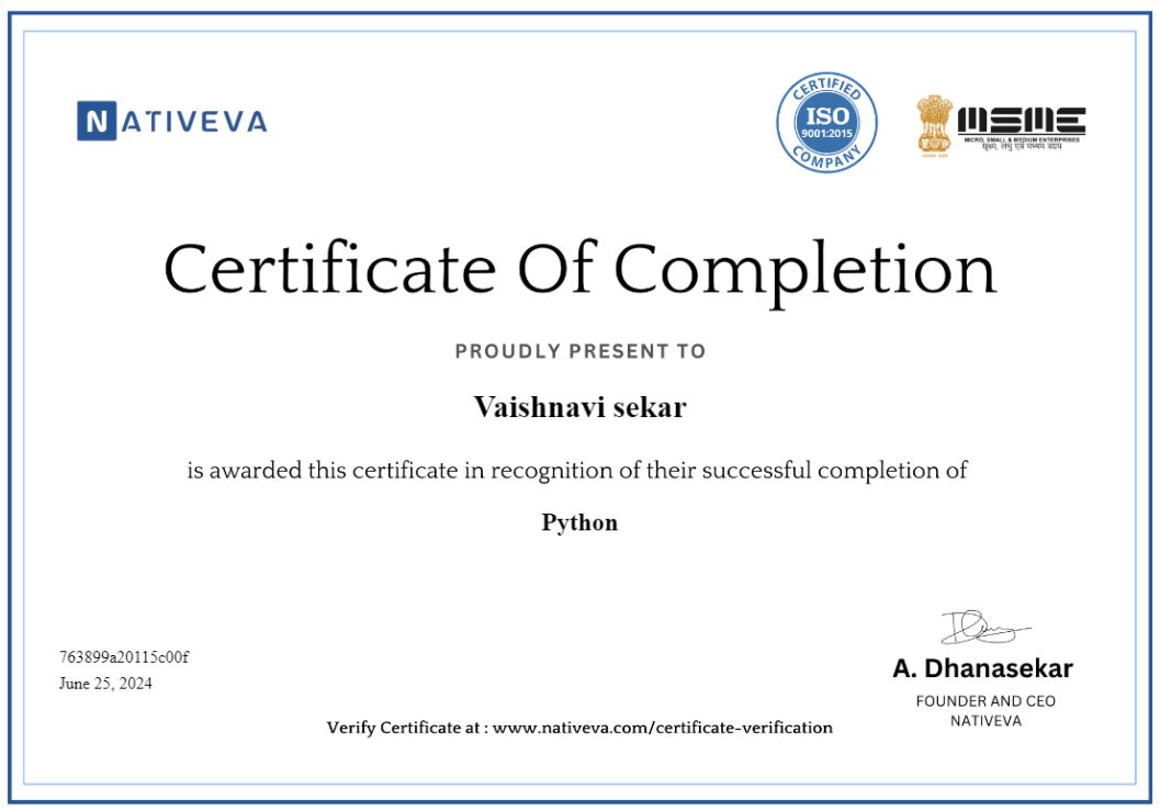 Vaishnavi S on LinkedIn: #python #programming #learning #nativeva # ... Vaishnavi S on LinkedIn: #python #programming #learning #nativeva # ...