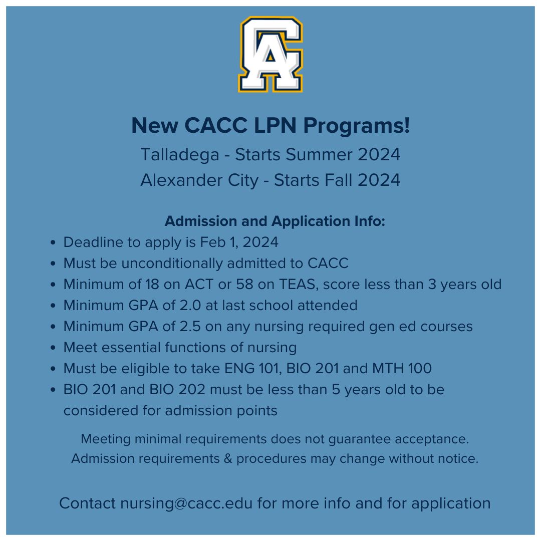 Jeff Lynn on LinkedIn: New LPN Program for our Talladega Campus! Starts ... Jeff Lynn on LinkedIn: New LPN Program for our Talladega Campus! Starts ...