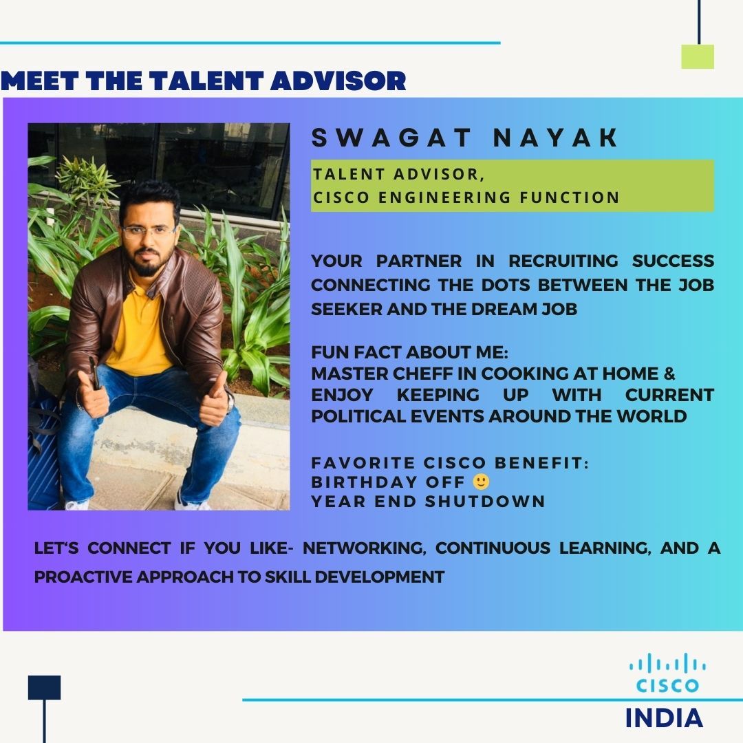 Swagat Nayak on LinkedIn: #wearecisco #beyouwithus #meetthetalentadvisor Swagat Nayak on LinkedIn: #wearecisco #beyouwithus #meetthetalentadvisor
