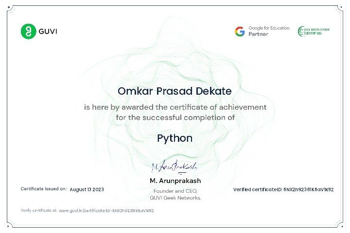 Omkar Prasad Dekate on LinkedIn: Completion Certificate for Python ... Omkar Prasad Dekate on LinkedIn: Completion Certificate for Python ...
