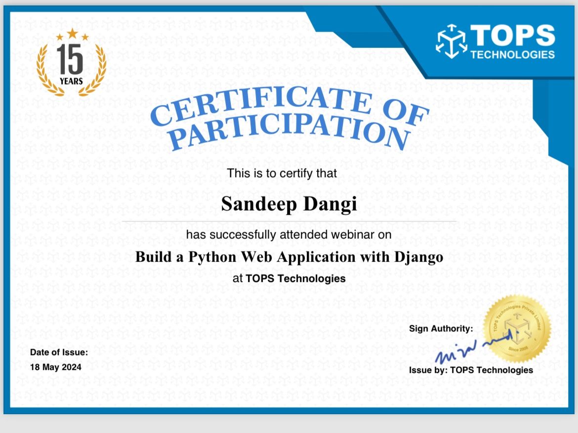 Sandeep Dangi on LinkedIn: Build python web application with Django Webinar Sandeep Dangi on LinkedIn: Build python web application with Django Webinar