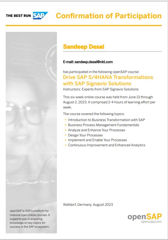 Sandeep Desai on LinkedIn: SAP S/4 HANA Transformation with SAP ... Sandeep Desai on LinkedIn: SAP S/4 HANA Transformation with SAP ...