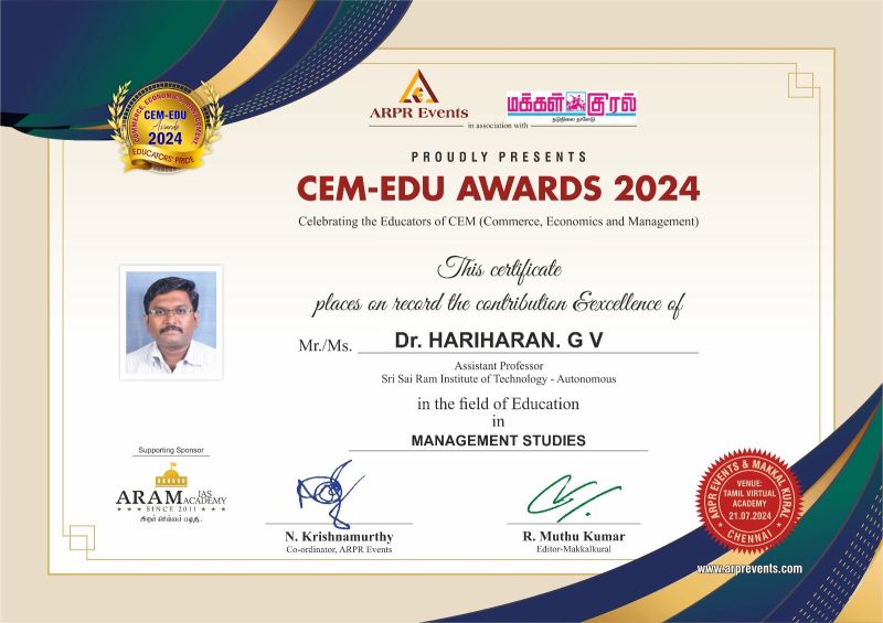 Dr.Hariharan G V on LinkedIn: Recognition… Dr.Hariharan G V on LinkedIn: Recognition…