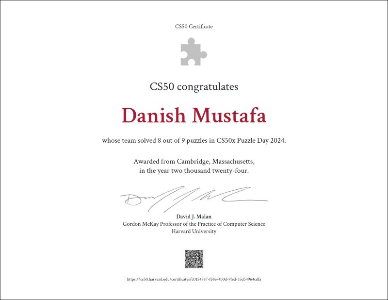 Danish Mustafa on LinkedIn: #cs50x_puzzle_day_2024 | 17 comments Danish Mustafa on LinkedIn: #cs50x_puzzle_day_2024 | 17 comments