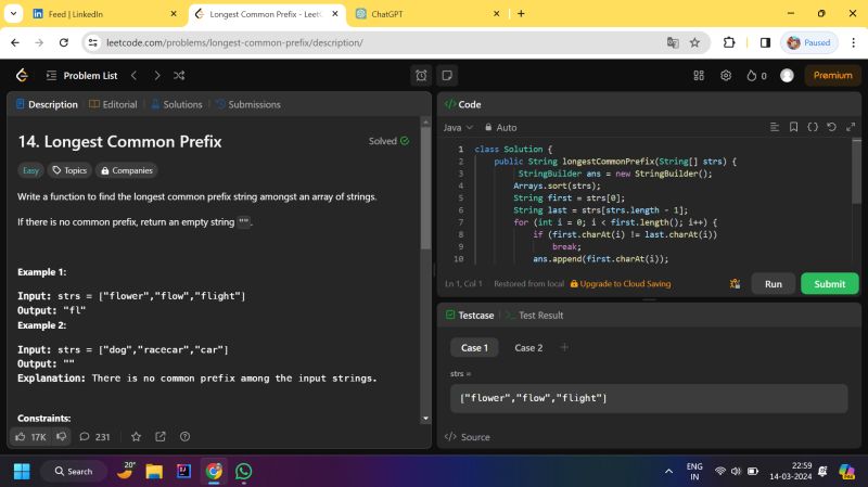 🌟 LeetCode Day 8 Challenge Completed! 🚀 Find the longest common prefix ... 🌟 LeetCode Day 8 Challenge Completed! 🚀 Find the longest common prefix ...