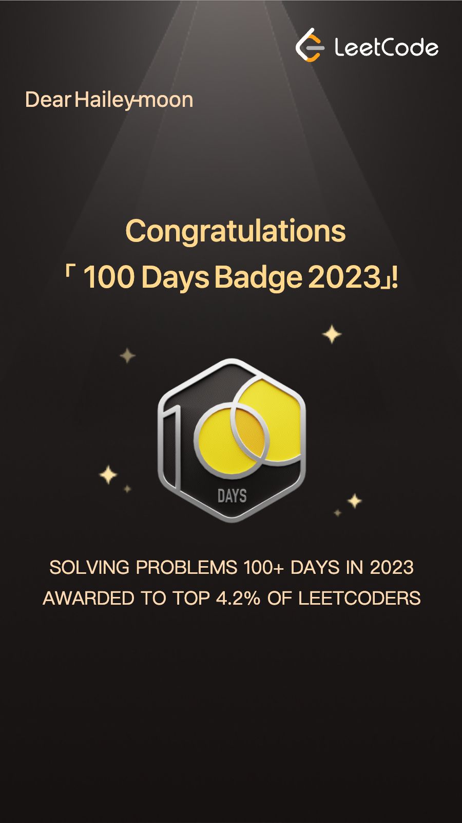 Hailey Moon on LinkedIn: My LeetCode Rewind 2023! I was in the top 4.2% ... Hailey Moon on LinkedIn: My LeetCode Rewind 2023! I was in the top 4.2% ...
