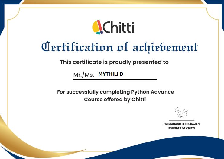 Mythili Dayalan on LinkedIn: #chitti #pythonprogramming Mythili Dayalan on LinkedIn: #chitti #pythonprogramming