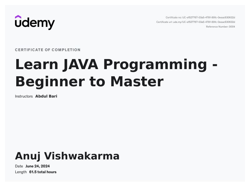 Anuj Vishwakarma on LinkedIn: #java #udemy #abdulbarimohammed # ... Anuj Vishwakarma on LinkedIn: #java #udemy #abdulbarimohammed # ...